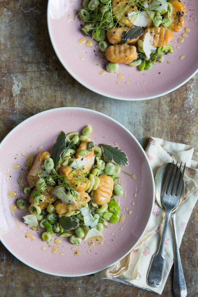 Sweet potato gnocchi, smashed broad beans, sage butter - Kathryn Bruton ...
